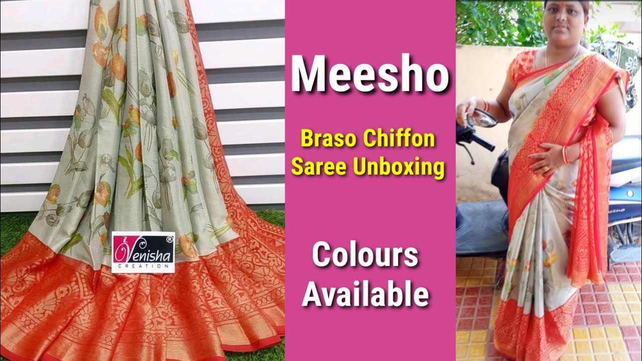 Braso Chiffon Saree From Meesho | Meesho Saree Unboxing with Real ...