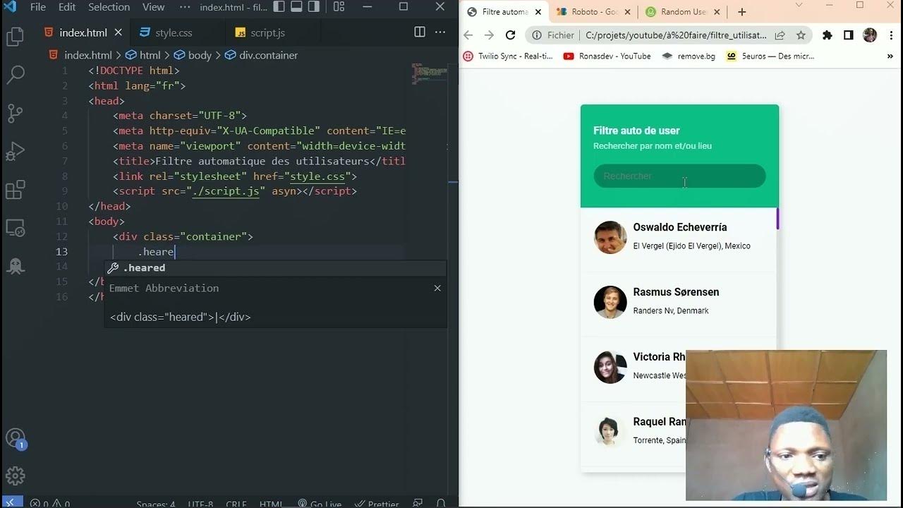 application de recherche automatique et asynchrone en JAVASCRIPT HTML CSS - YouTube