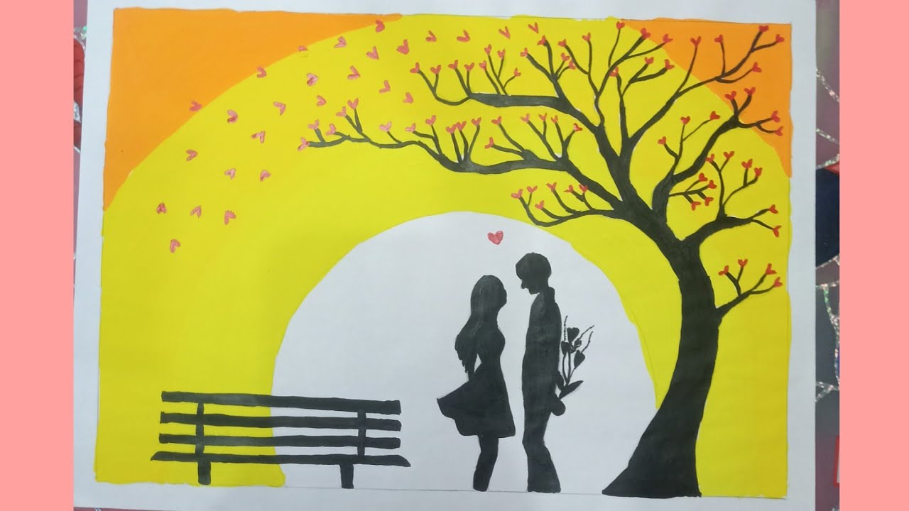 romantic couple love tree drawing - YouTube