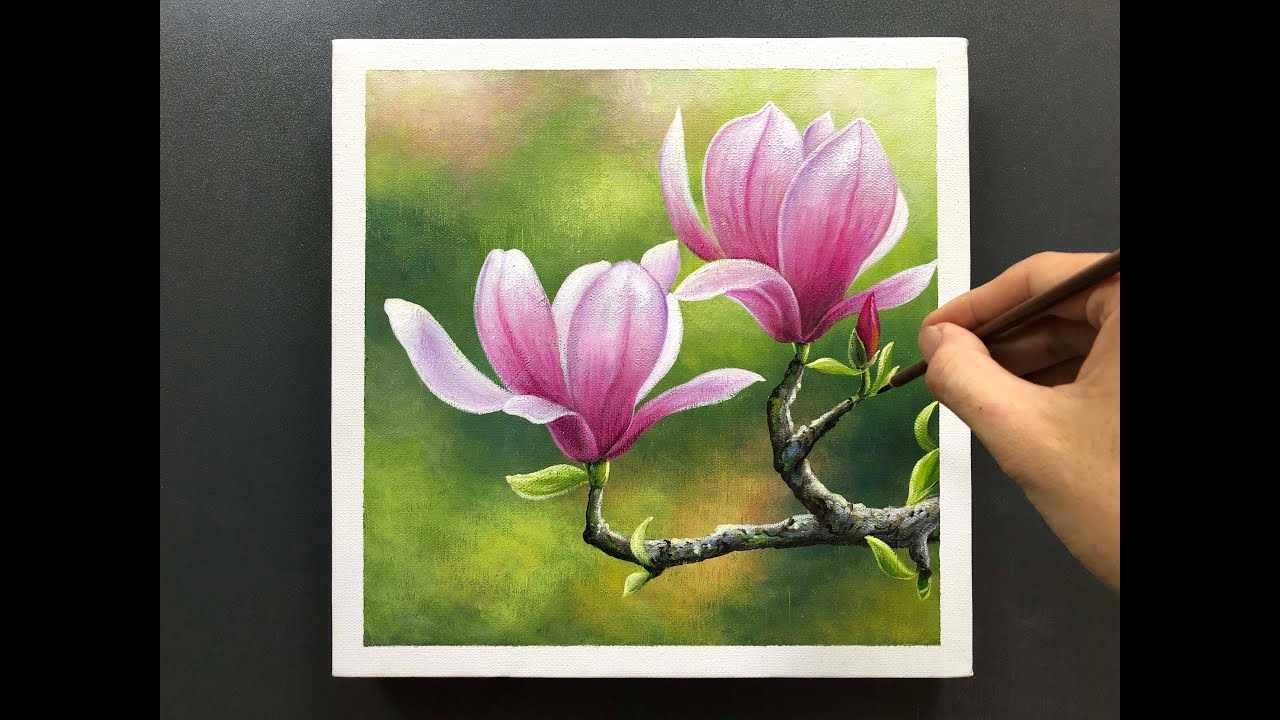 Magnolia Painting / Acrylic painting for Beginners / Colour Art #067 ...