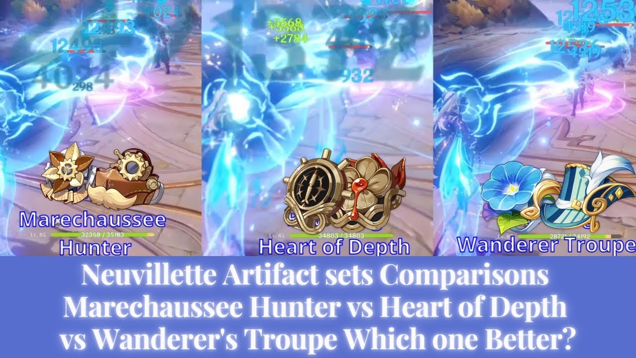 Neuvillette Artifact sets Comparisons Marechaussee Hunter vs Heart of ...