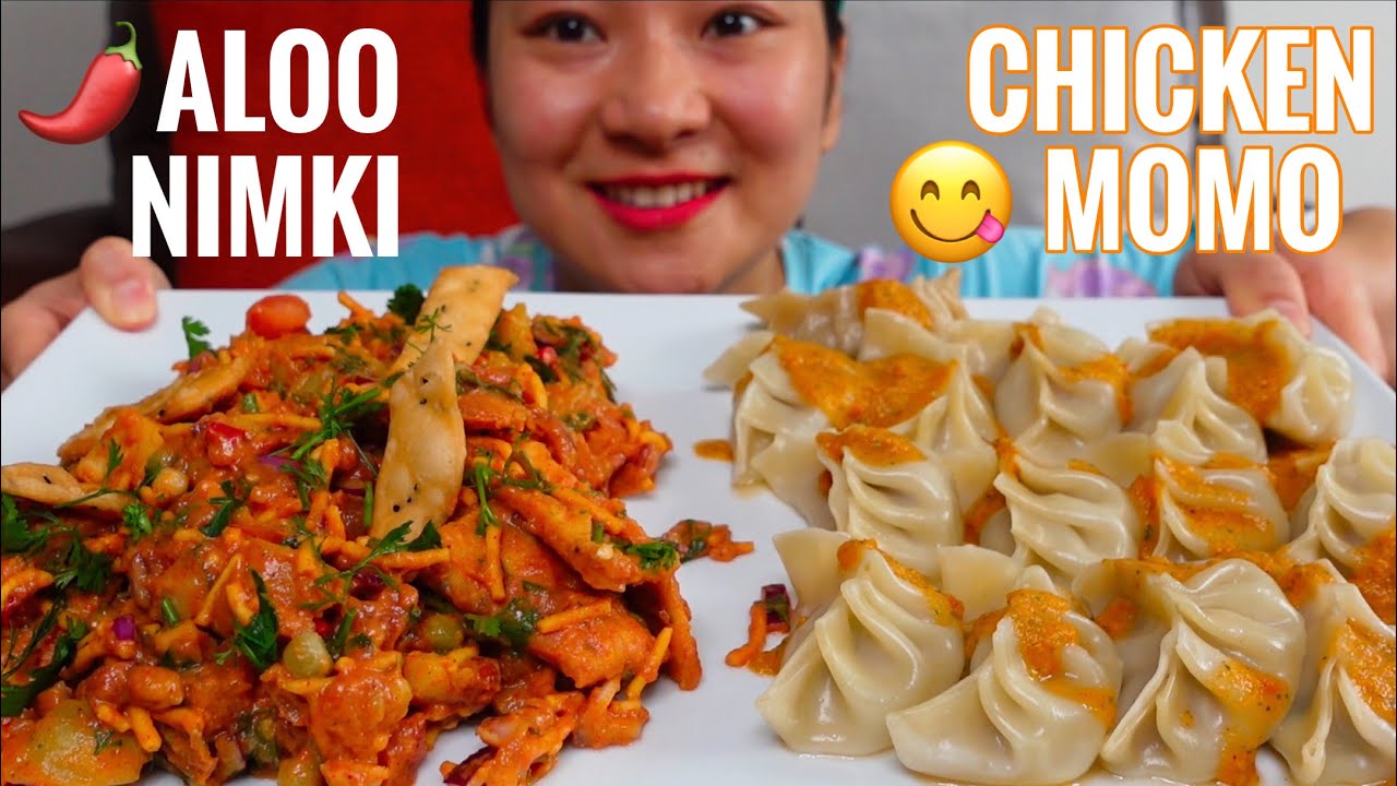 Chicken Momo Mukbang And Spicy Alu Nimki Mukbang, Nepali Mukbang - YouTube
