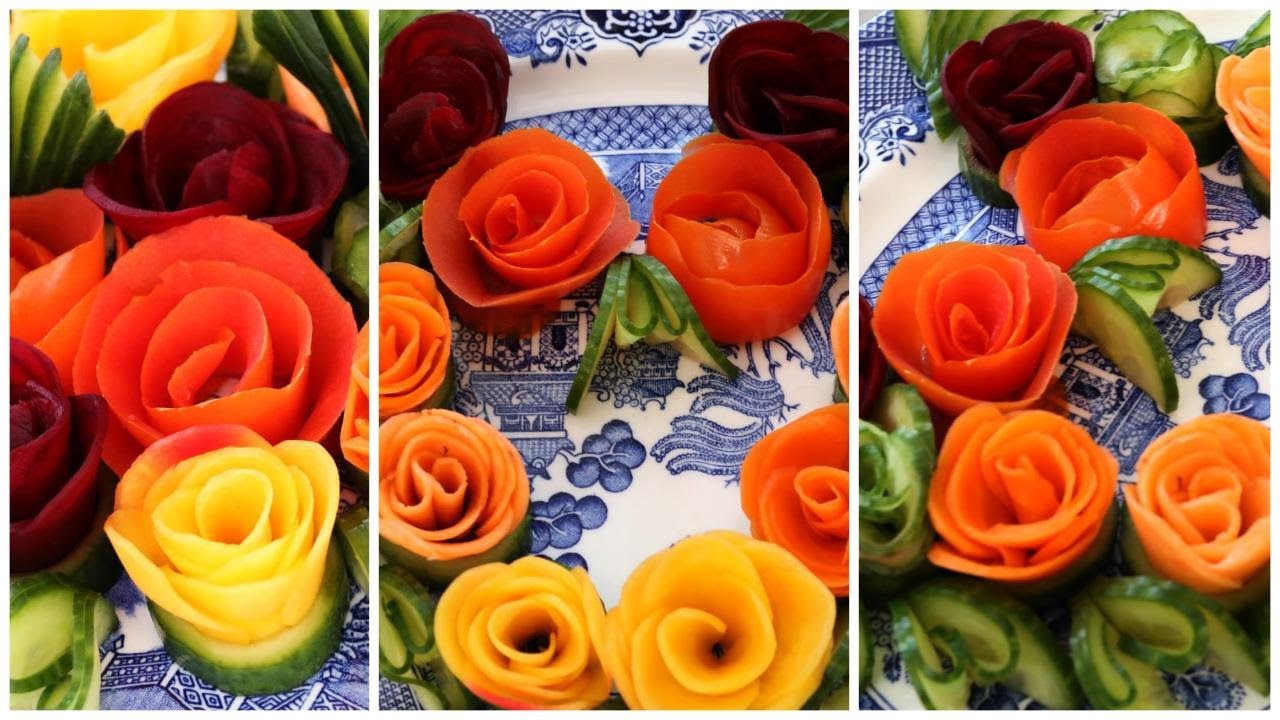 DIY Carrot Rose Flower Decorations | Cucumber Rose Carving Garnish ...