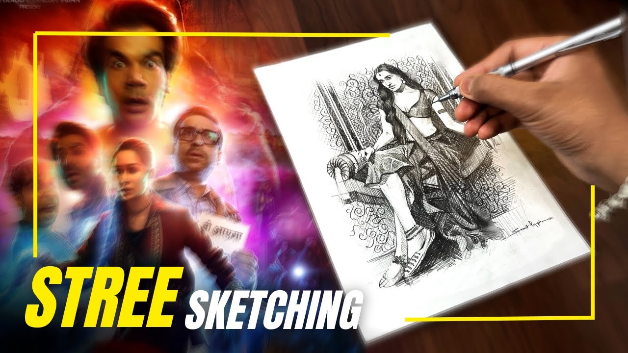 STREE SKETCHING | Hatching Method Tutorial #stree #art #sketching - YouTube