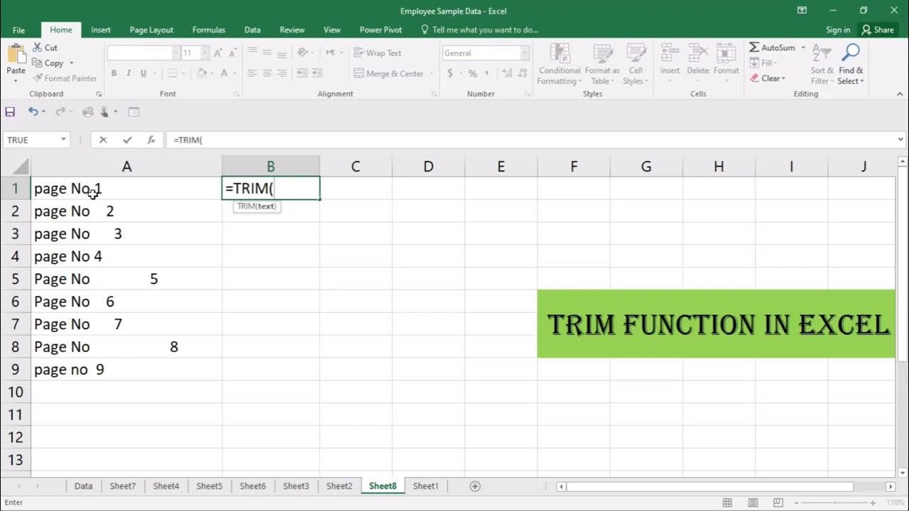 Ms Excel-Trim Function | How to Use Trim Function Excel - YouTube