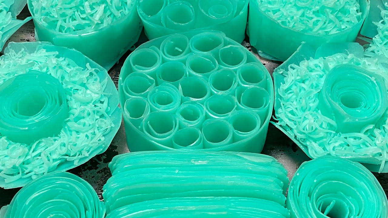 💚satisfying crunch/ green soap/ plates/ soap with starch💚 - YouTube