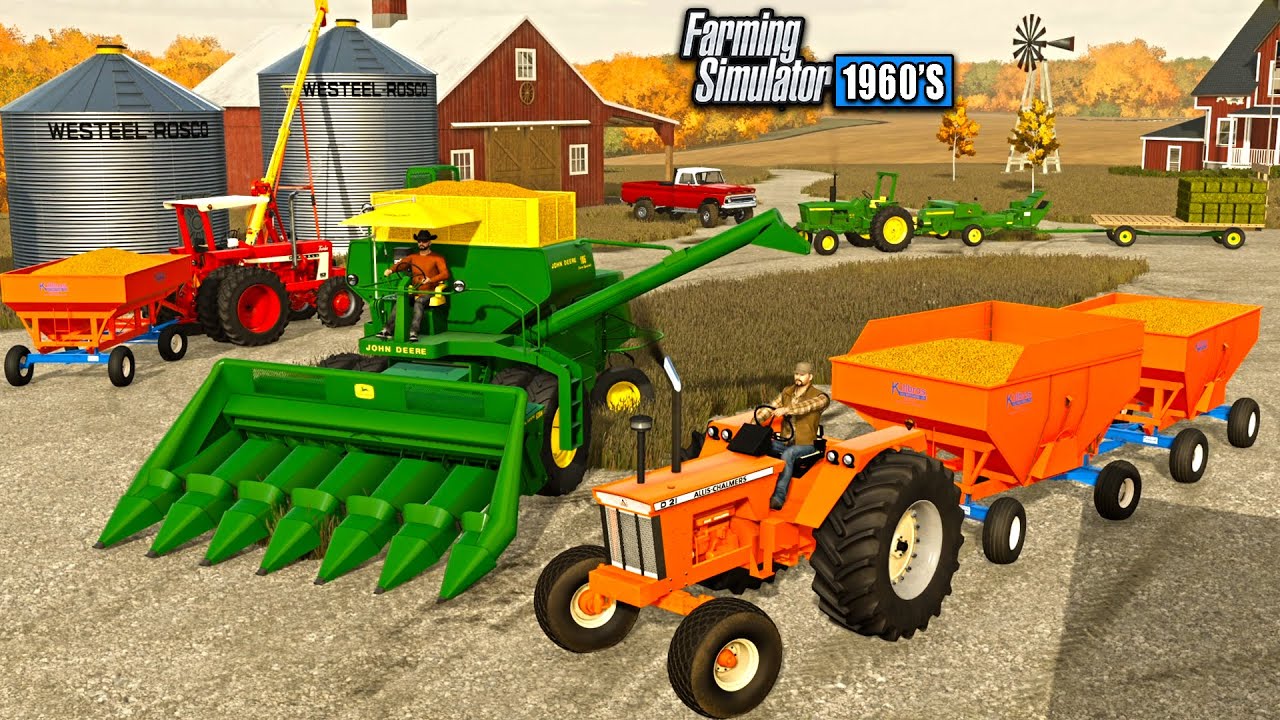 1960'S AMERICAN FARM- FIRST DAY OF HARVEST! (JD 110 COMBINE, ALLIS ...