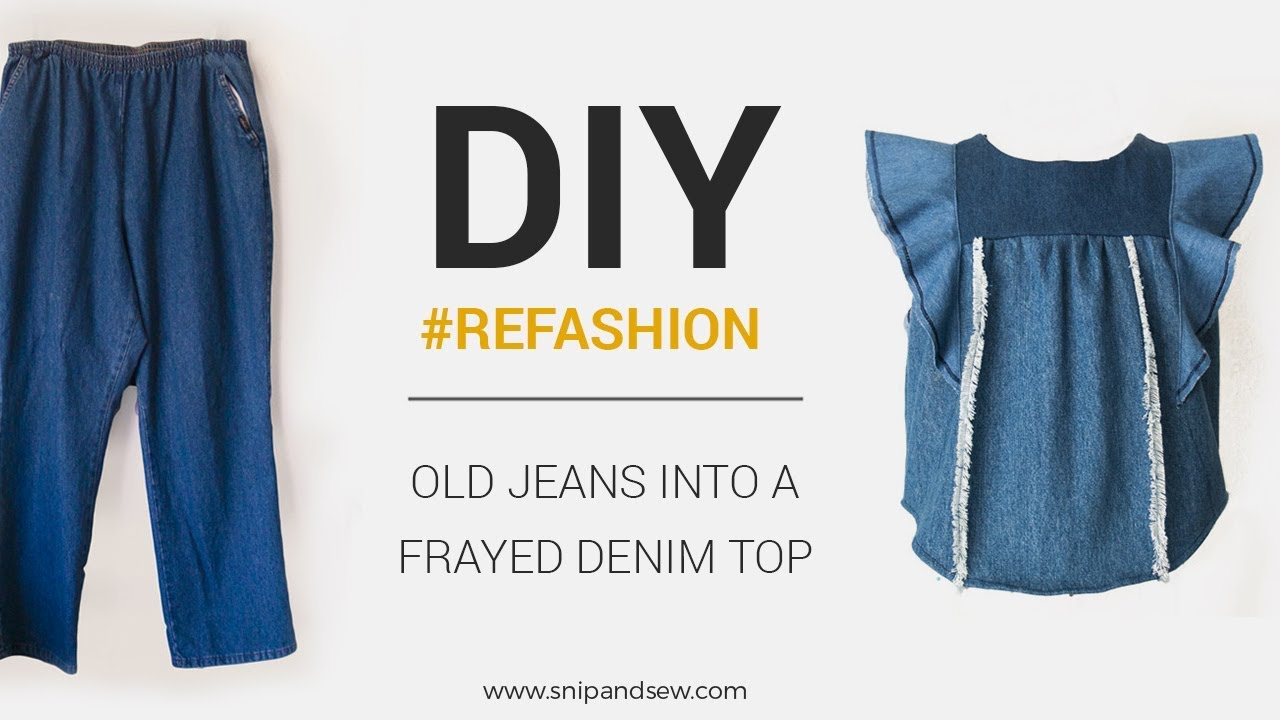 DIY/REFASHION - Top vaquero deshilachado/ Frayed Denim Top with Ruffles ...