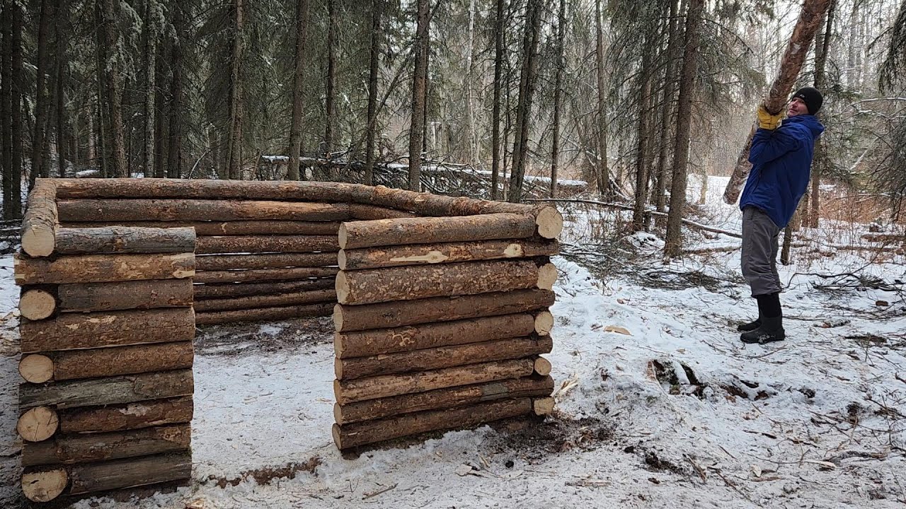 Building A Small Log Cabin Alone In The Woods | Episode 6 - YouTube