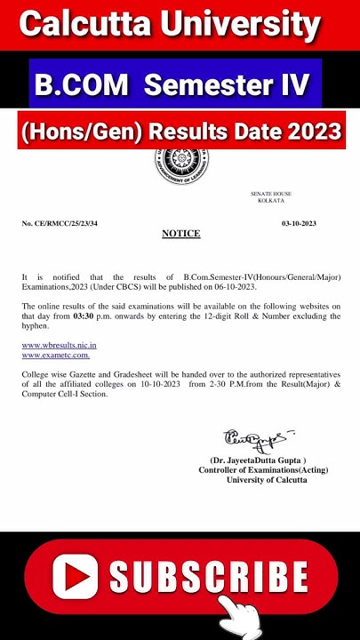 Calcutta University || B.COM Semester IV (Hons/Gen) Result Date 2023|| #shorts #youtubeshorts ...