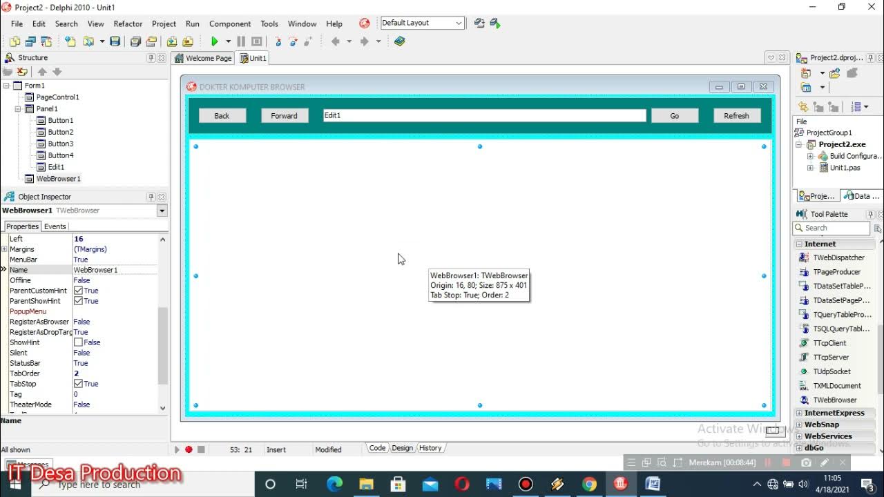 Pertemuan Ke-3 Part4- Cara Membuat Aplikasi Web Browser Seperti Google Dengan Delphi 2010 - YouTube