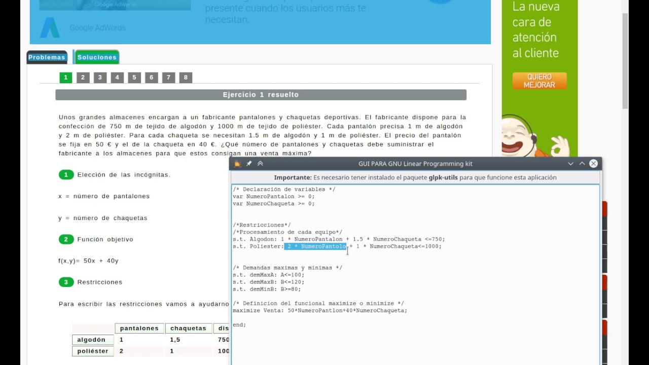 Resolver problemas de Programacion Lineal con softwarelibre GLPK ...