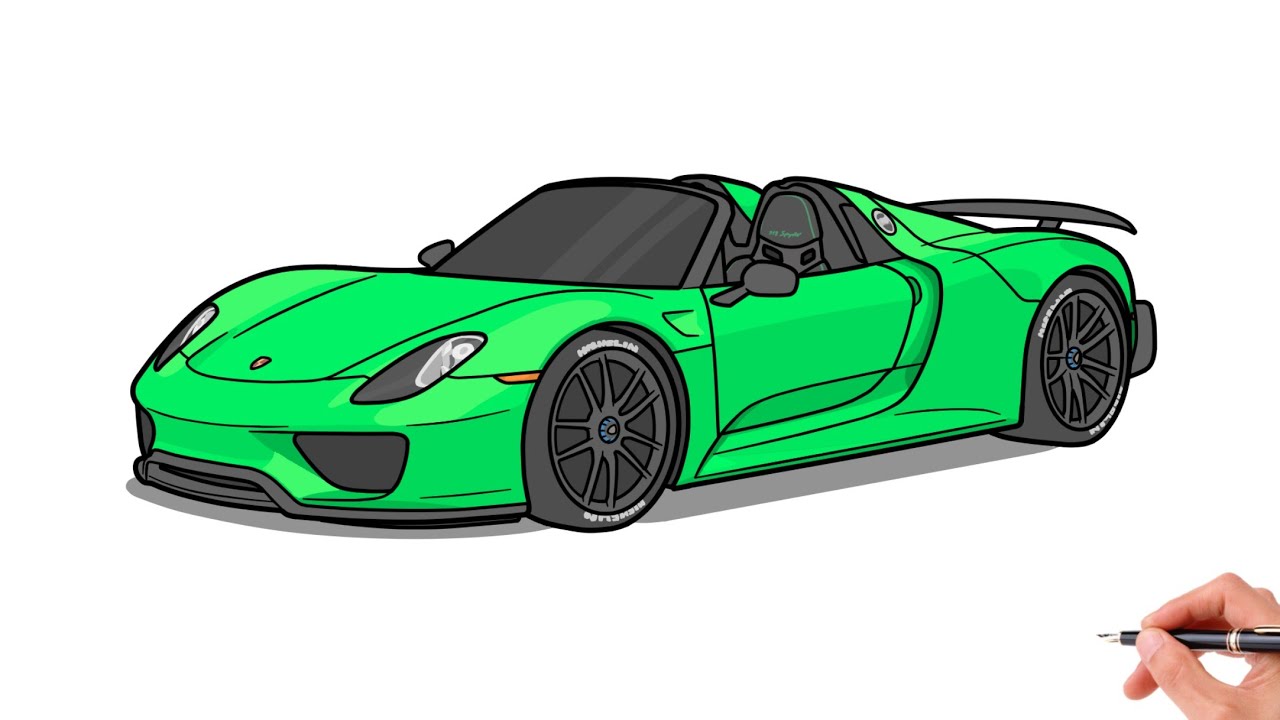 How to draw a PORSCHE 918 Spyder / drawing porsche 918 sports car - YouTube