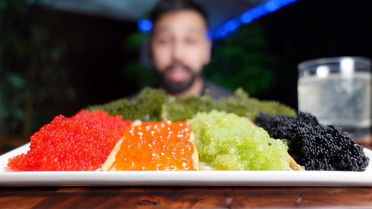 tobiko eggs flying roe and sea grapes | mukbang asmr (no talking) - YouTube