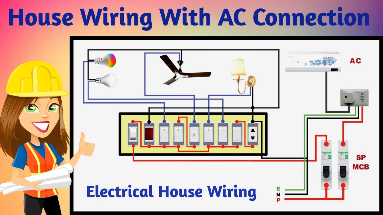 House wiring with AC connection | house wiring design - YouTube