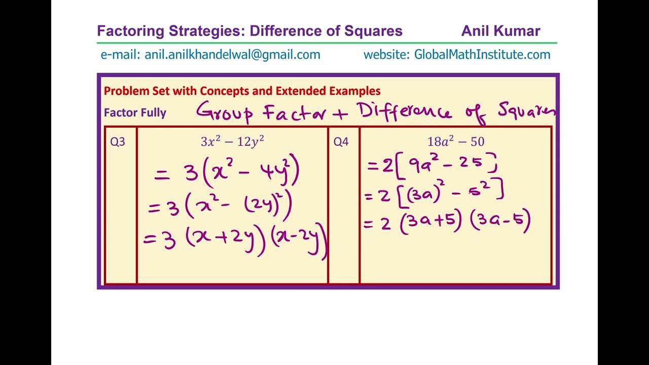 Difference of Squares Factoring a^2 - b^2 Strategy with 8 Examples Anil ...