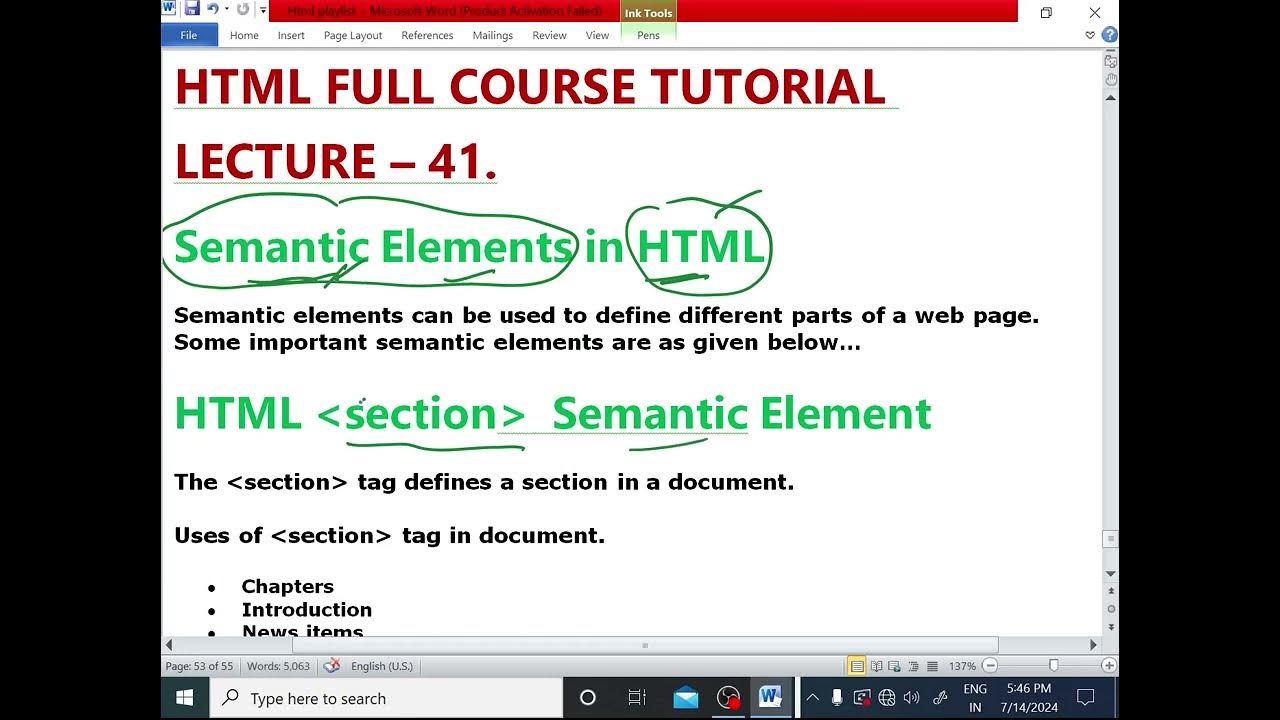 Html Lecture 41 Section Tag Display News Articles And Introduction Into Web Page