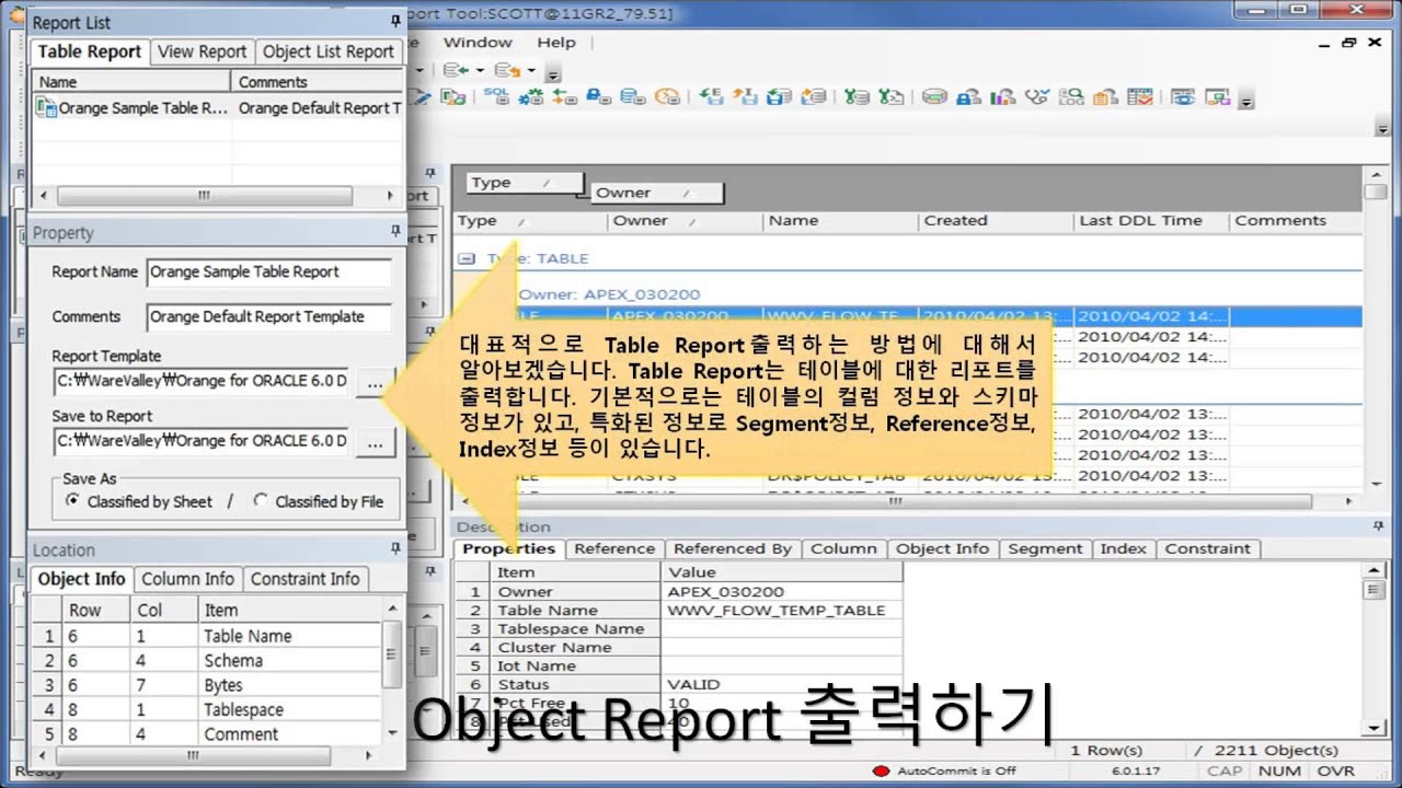 Orange for Oracle 6.0 Guide Chapter. 12 - 체계적 관리를 위한 Object Report ...