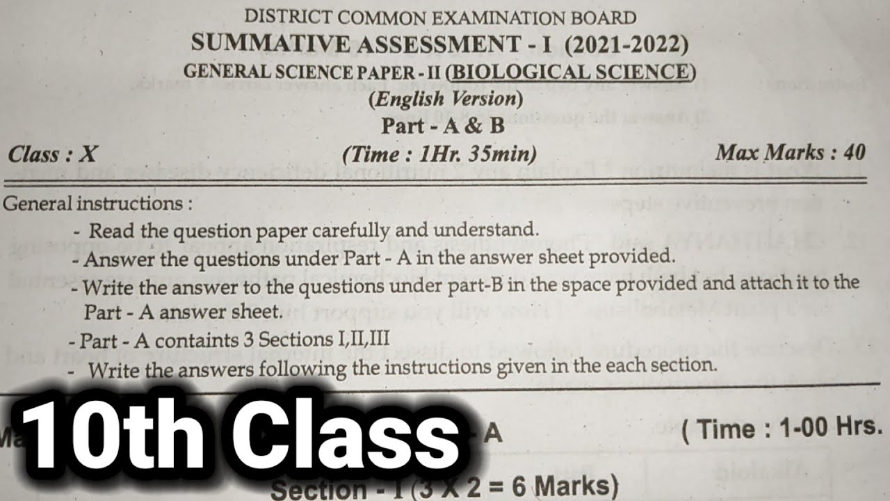 10th Class Biology Summative Assessment 1 Question Paper 10th 10th Class Biology Summative Assessment 1 Question Paper 10th