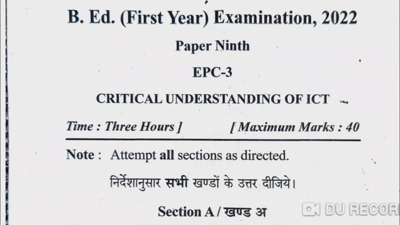 Critical Understanding of ICT Bed 1st year Previous year Question paper ...