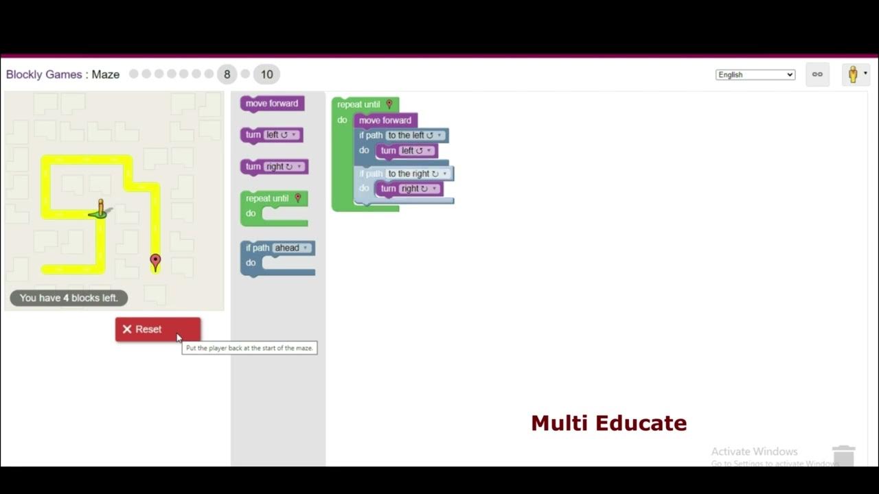 Blockly Games Maze Level 1 to 10 - YouTube