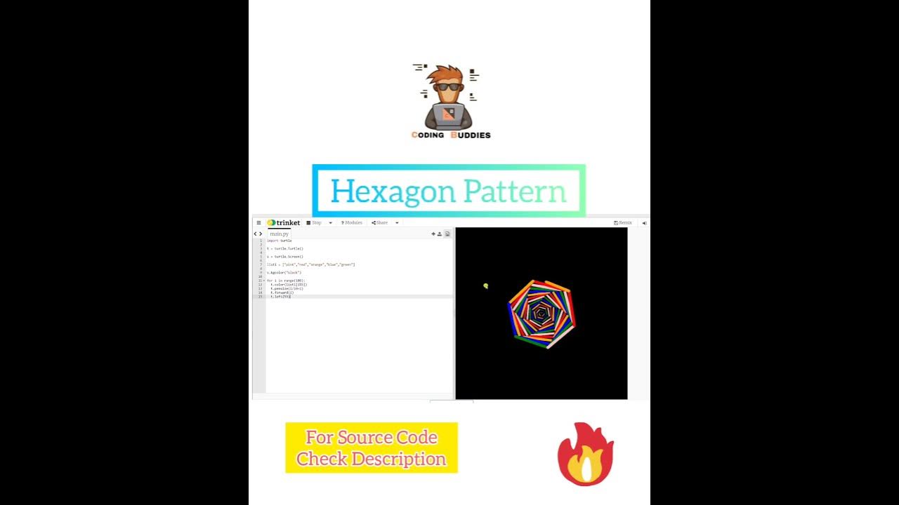 Make Hexagonal Pattern Using Python Turtle Module Python Project With Turtle Codingbuddies