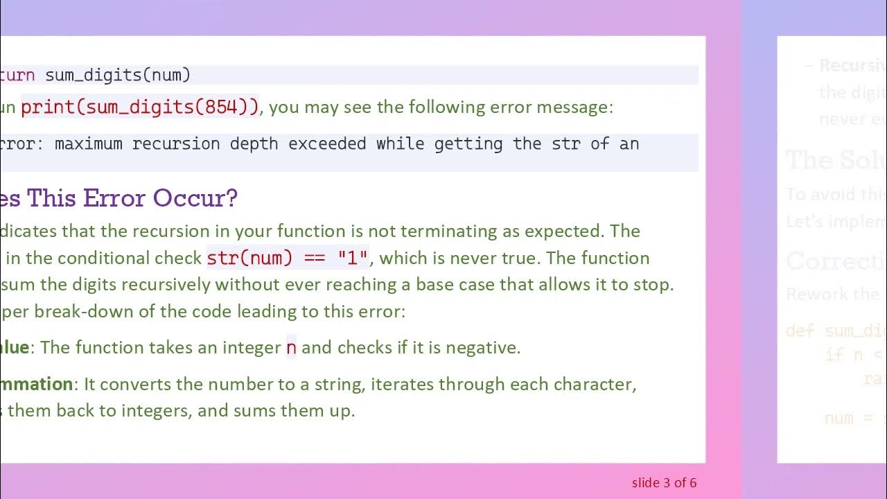 Understanding RecursionError: maximum recursion depth exceeded in Python Functions - YouTube