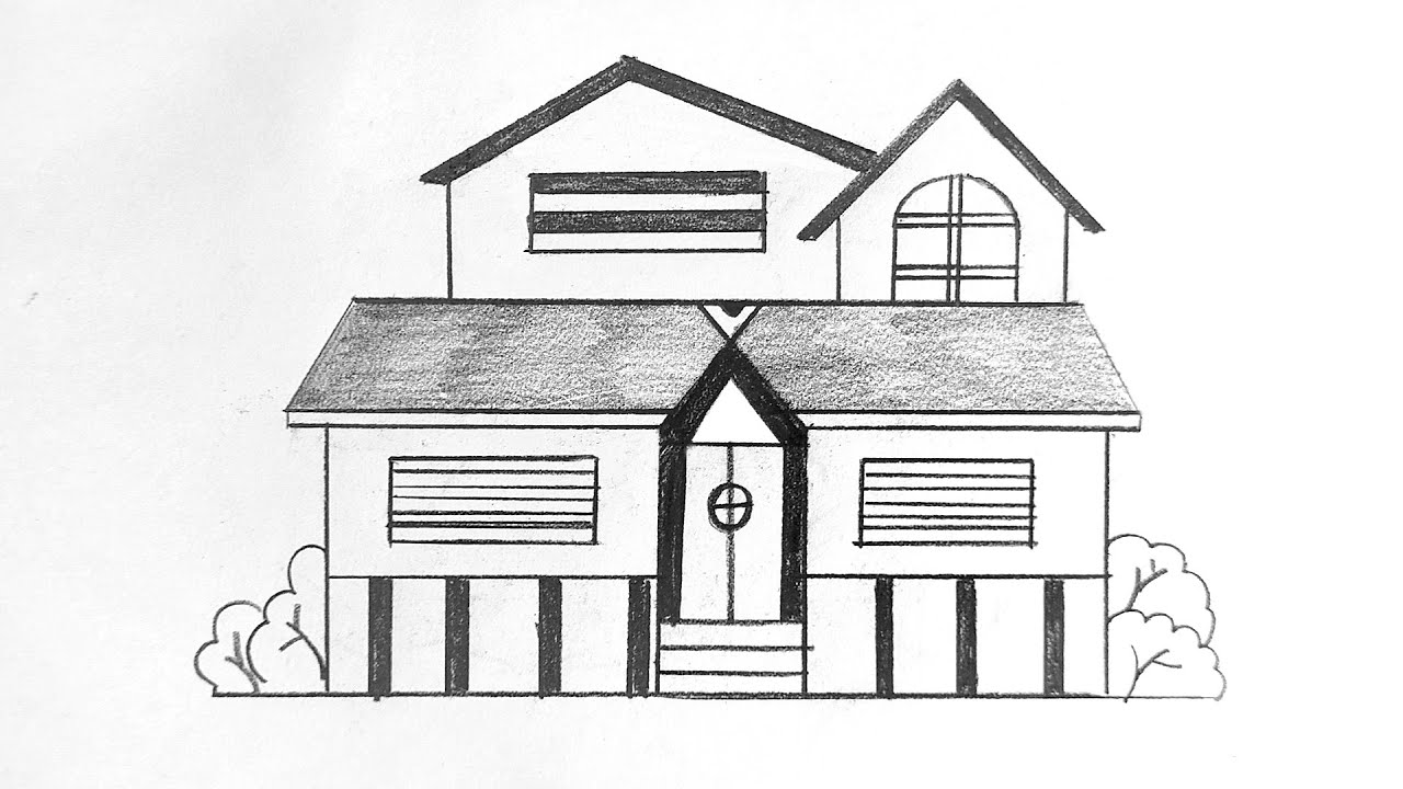 How to draw a beautiful tiny house very easy || Easy house drawing ...