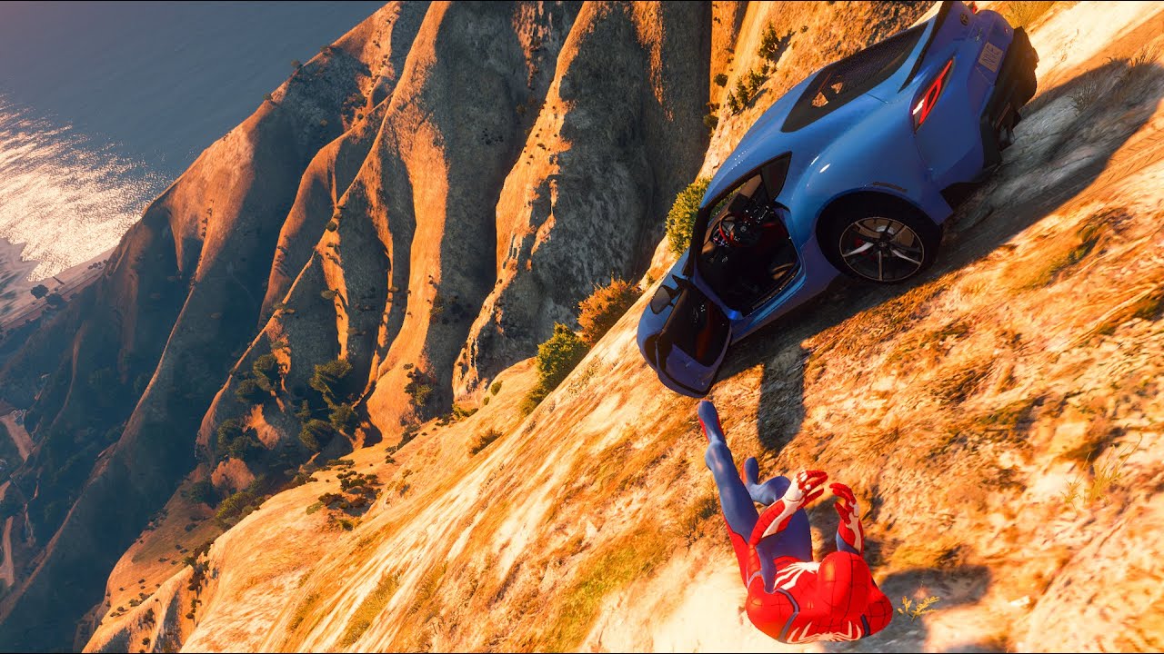 GTA 5 Falling off Cliffs with Spiderman - GTA 5 Funny Moments & Fails ...