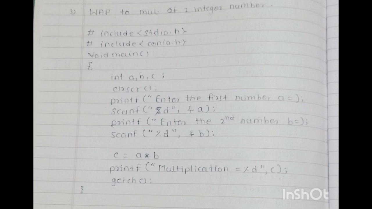 C program multiplication of 2 no - YouTube