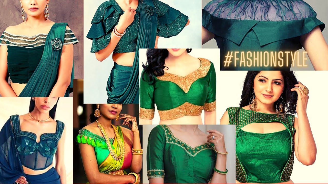 New Model Green Colour Blouse Designs || Beautiful Green Blouse Front ...