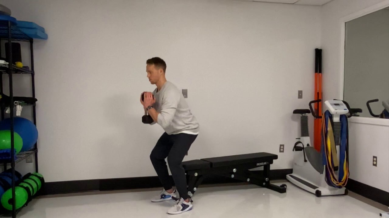 Dumbbell Goblet Squat to Bench - YouTube