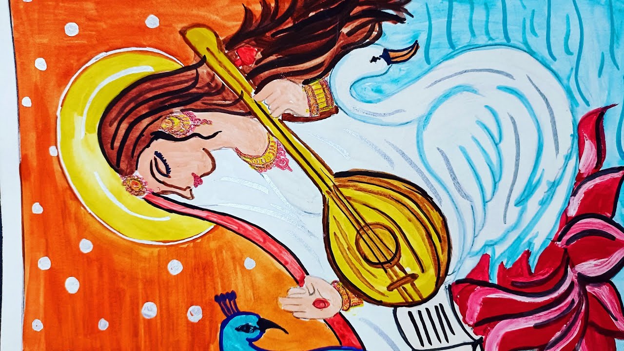 Saraswati Maa drawing 😍🙏abstract painting for beginners - YouTube