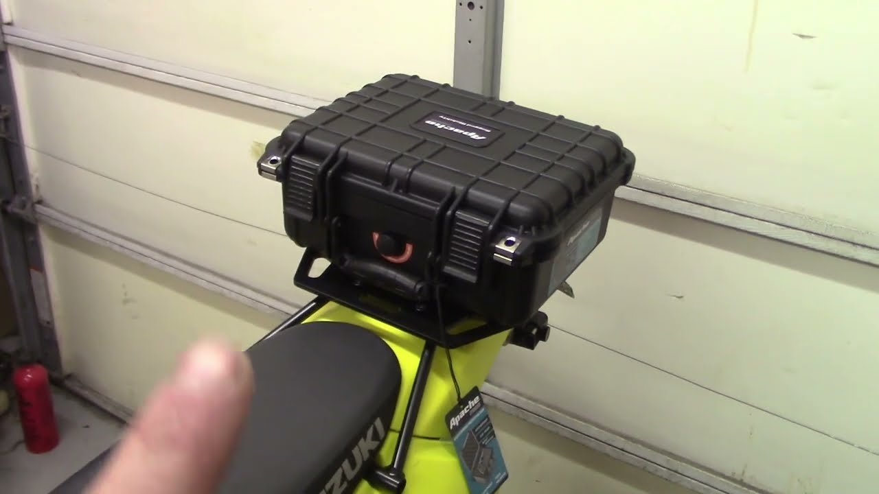 Mounting Harbor Freight Apache storage box on DRZ400s - YouTube