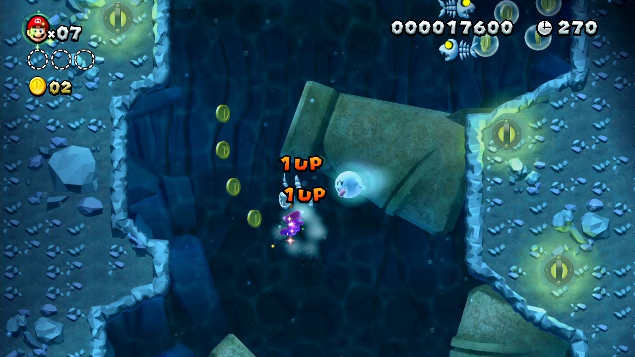 New Super Mario Bros. U -- Super Star Swimming for 1-Ups in Deepsea ...