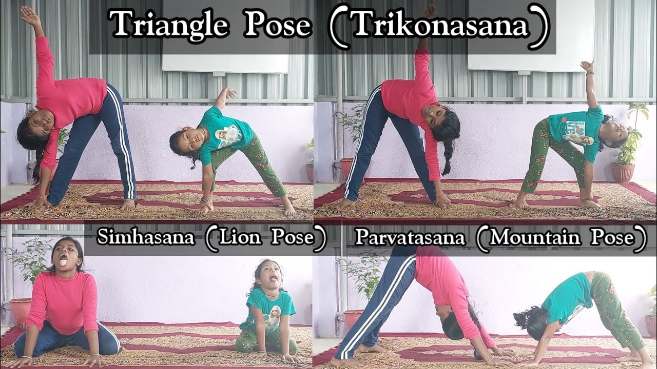 Simhasana (Lion Pose) | Triangle Pose (Trikonasana) | Parvatasana ...