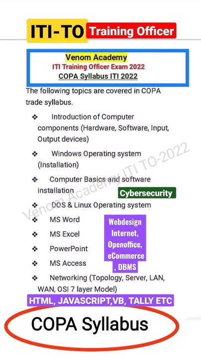 COPA SYLLABUS | ITI TO | MP ITI Training Officer Vacancy - YouTube