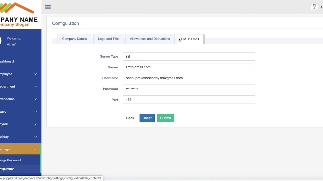 Payroll Software Settings - Payroll Software Configuration - phppayroll ...