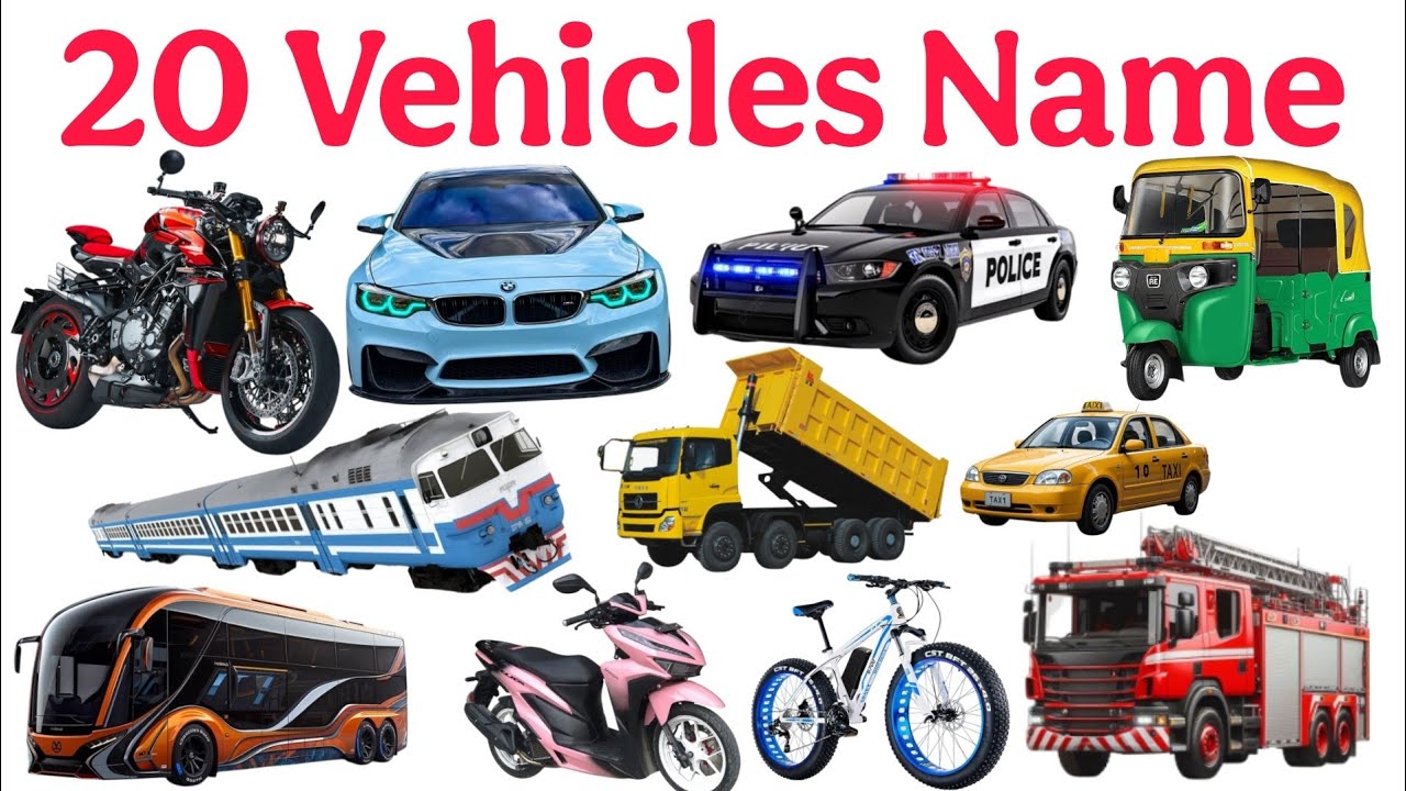 बच्चों — सीखो 20 तरह की गाड़ियों के नाम | 20 Vehicles Names | Learning ...