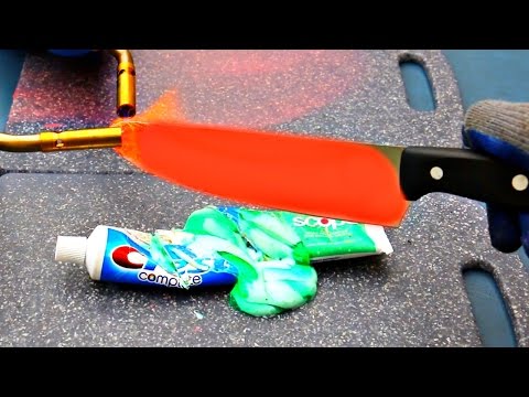 EXPERIMENT Glowing 1000 degree KNIFE VS TOOTHPASTE!