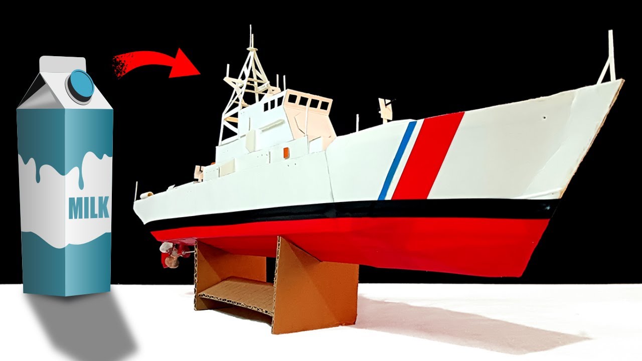 DIY cardboard RC ship for the coast guard, how to make a cardboard ship ...