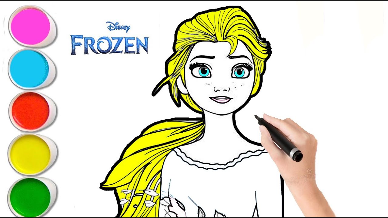 Frozen Princess Drawing, Painting and Coloring For Kids || Elsa Drawing ...