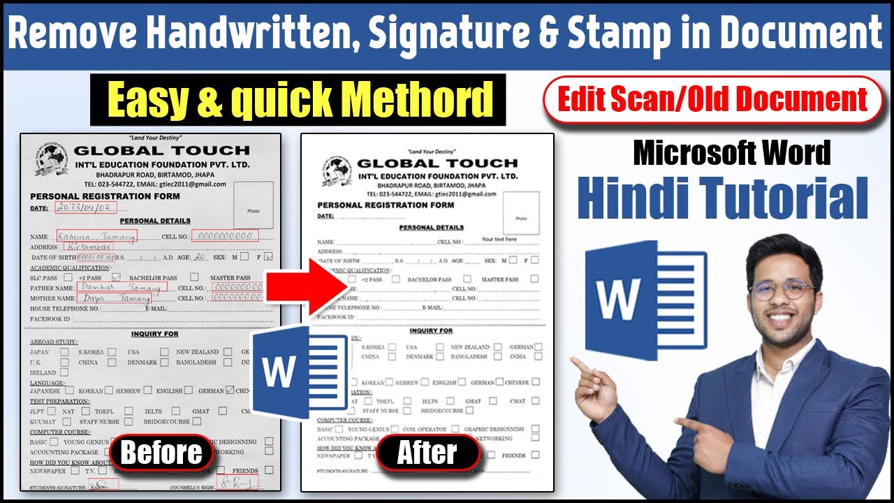 Remove Stamp, Signature & Handwritten from Image(JPG) in Ms Word || Old ...