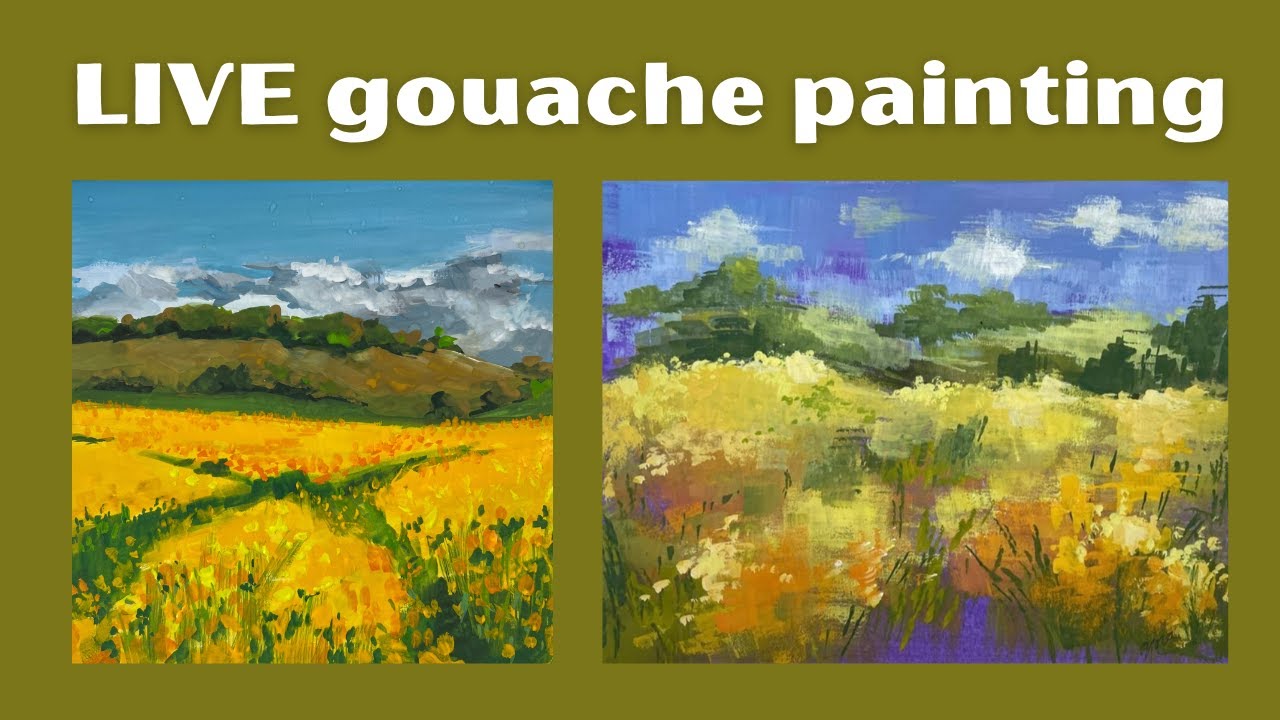 LIVE - How to paint a landscape with gouache - real time painting ...