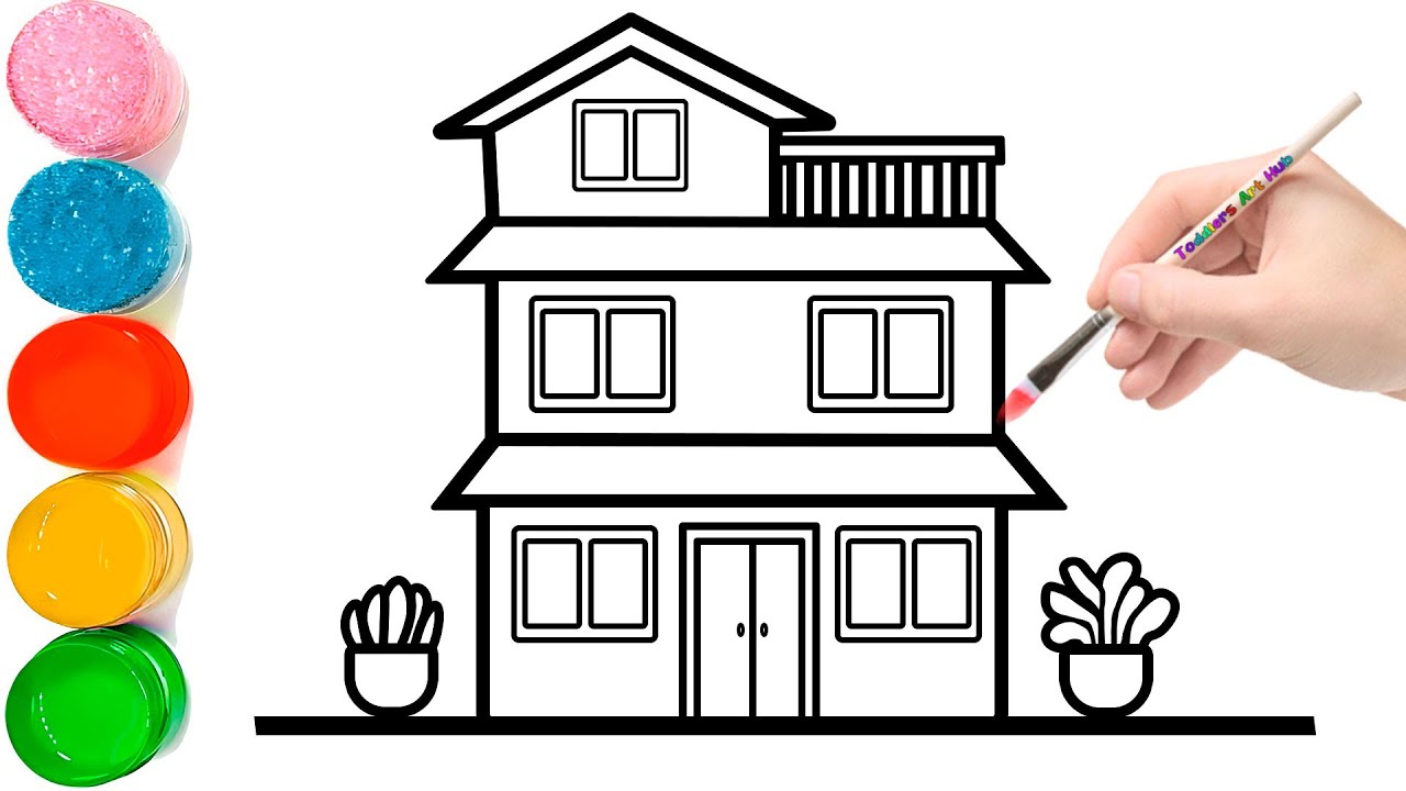 How to Draw an Easy Terraced House | Triple level house drawing - YouTube
