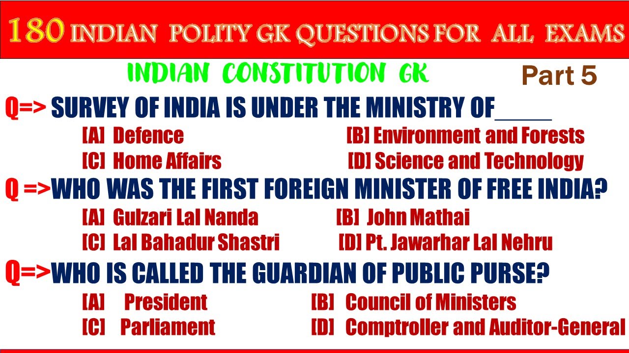 Indian Polity General Knowledge questions and answers | Part 5 | Polity ...