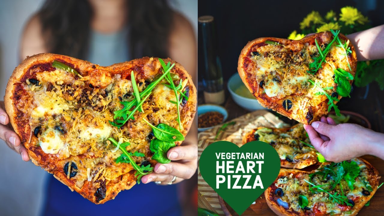 Vegetarian Heart-Shaped Pizza For Valentine's Day - Romantic Valentine ...