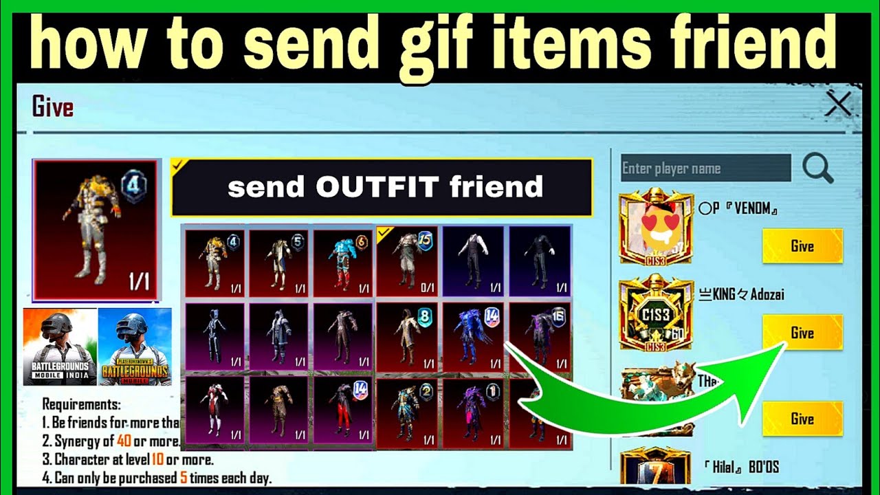 How to gift or send items to friends in PUBG mobile easily new update ...