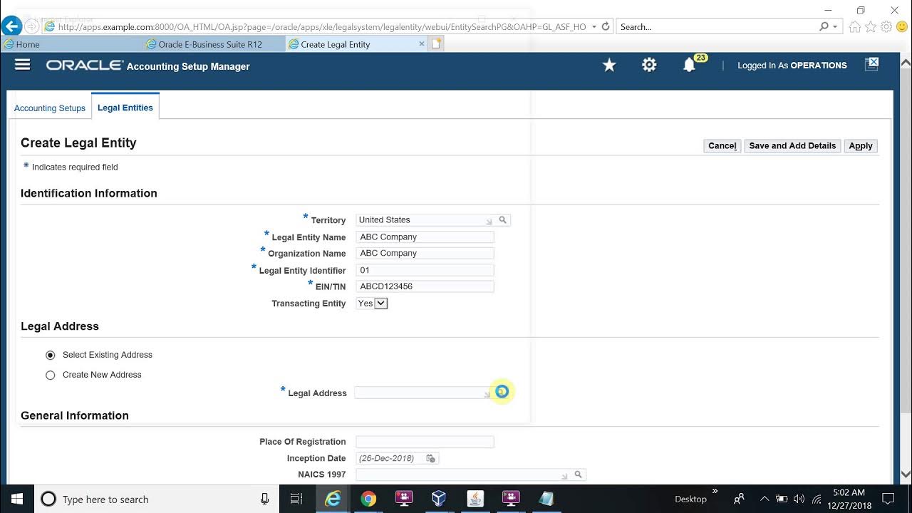 How to Create Legal Entity in Oracle R12 - Part 10 - YouTube