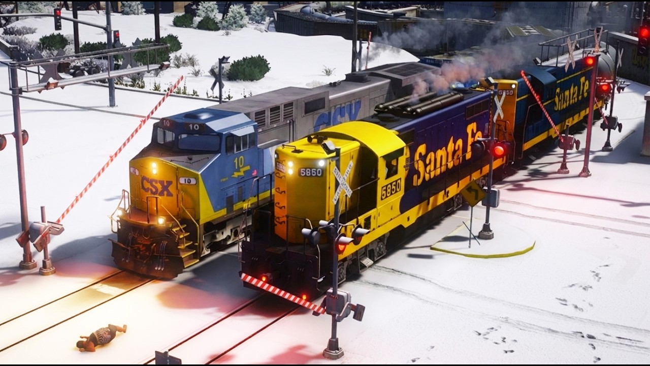 Railfanning at a Railroad Crossing in Snow Weather! - Grand Theft Auto ...